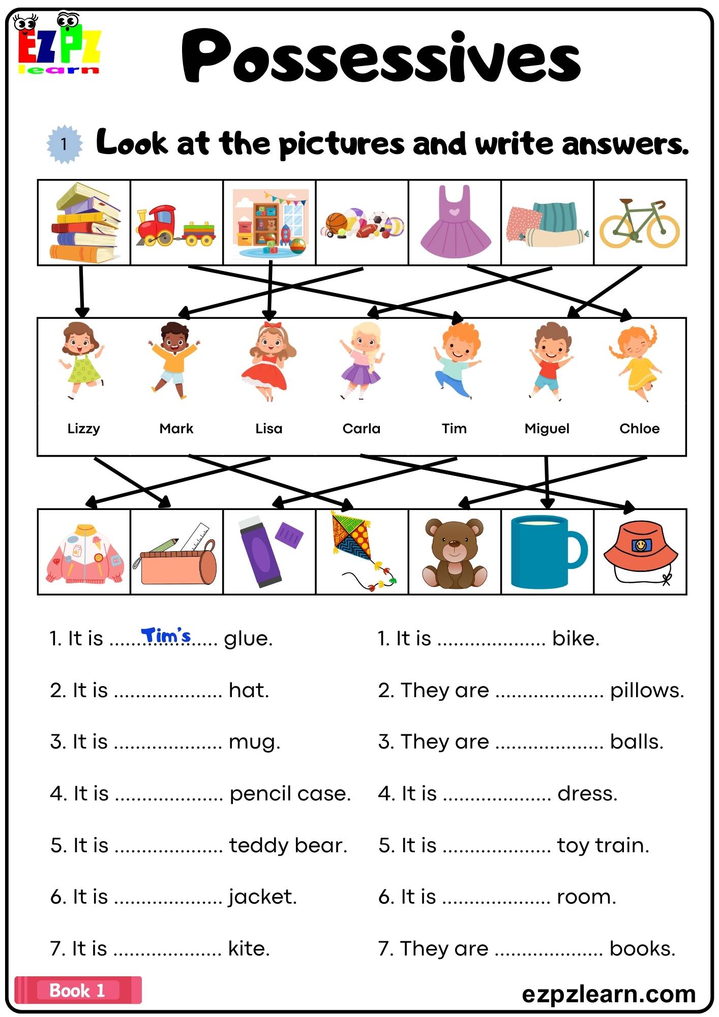 Possessives Look at the Pictures and Write the Answers Grammar pdf - Ezpzlearn.com
